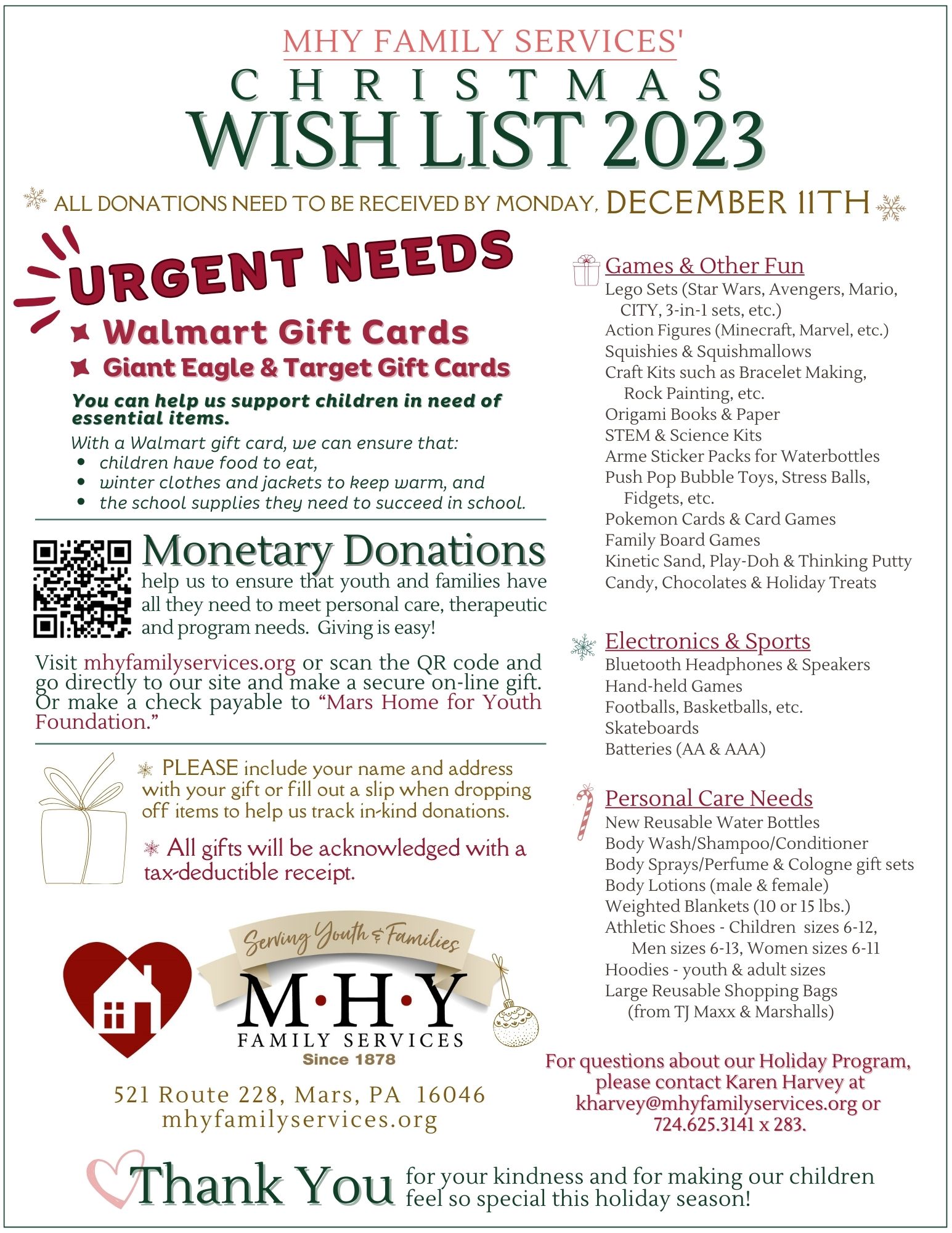 MHY Holiday Giving Program - MHY Family Services